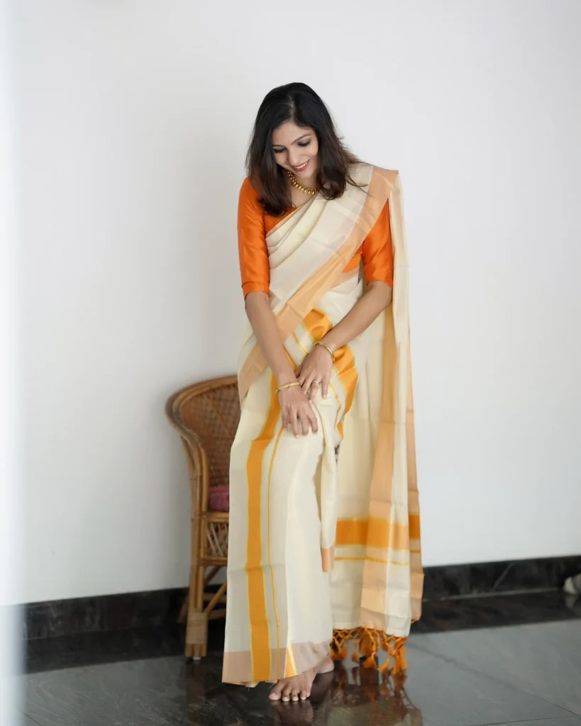 ORANGE TISSUE SET MUND | 30126 - Saanshi Handloom