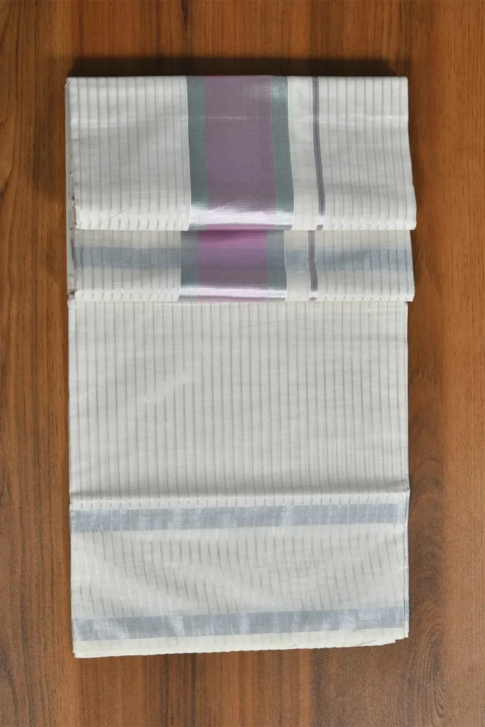 Pink and silver Jari line saree powerloom - Saanshi Handloom