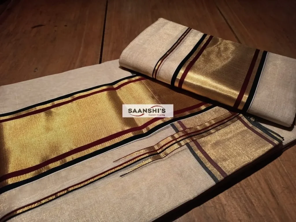 Ragini- pure handloom tissue set mund maroon and green – Saanshi Handloom