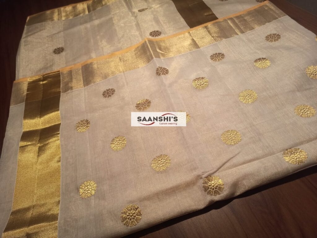 Daisy -pure handloom tissue flower saree – GOLD – Saanshi Handloom