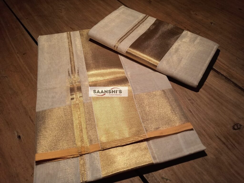 PURE HANDLOOM TISSUE SET MUND-HTSM-346 - Saanshi Handloom