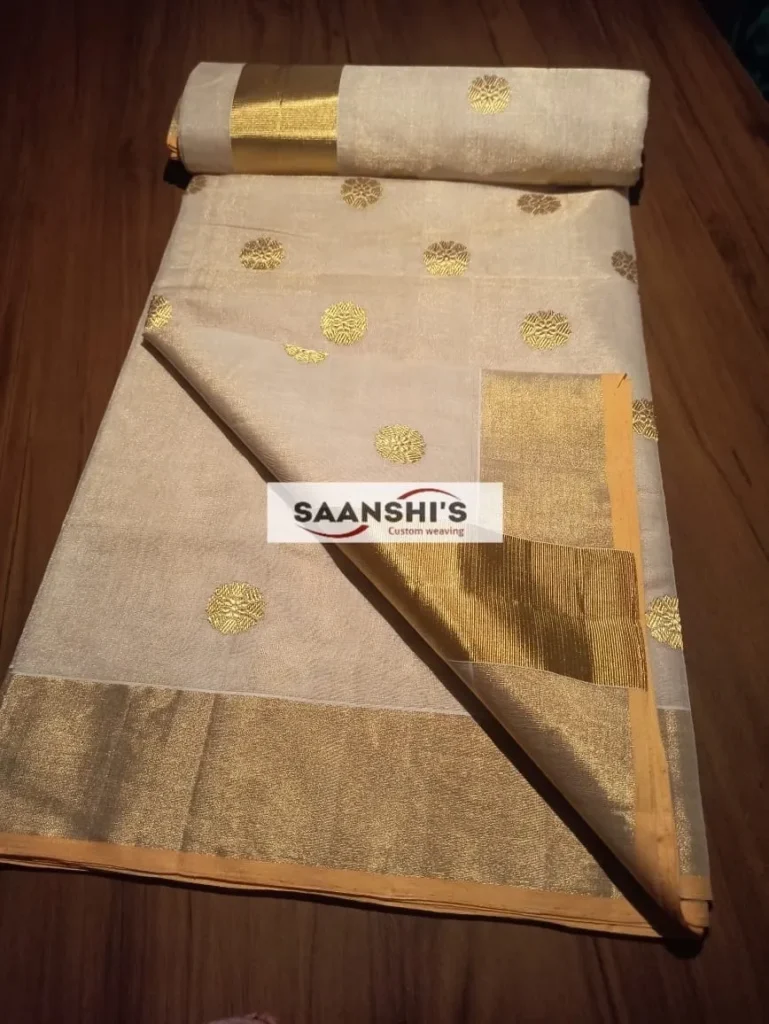 Daisy -pure handloom tissue flower saree – GOLD – Saanshi Handloom