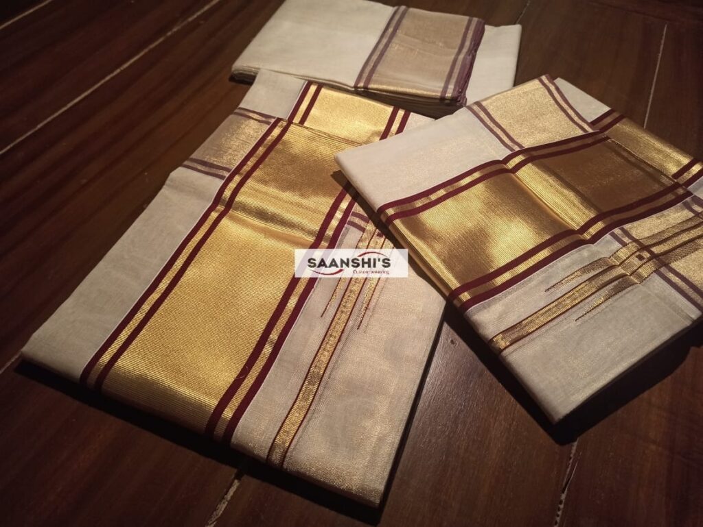 852 Pure Handloom tissue maroon set mund with blouse – Saanshi Handloom