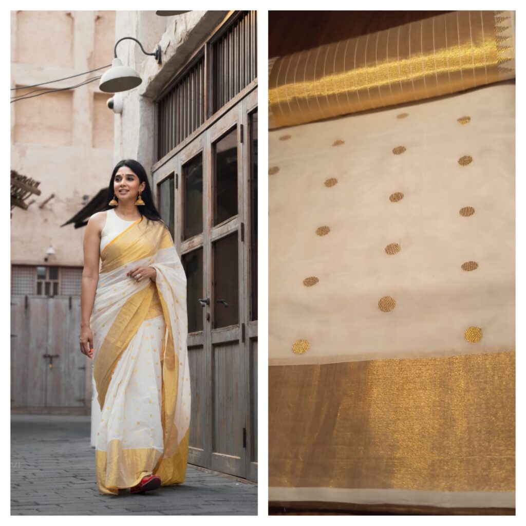 NYLA POTTU POLKA SAREE 4 INCH BORDER – 4508 – Saanshi Handloom