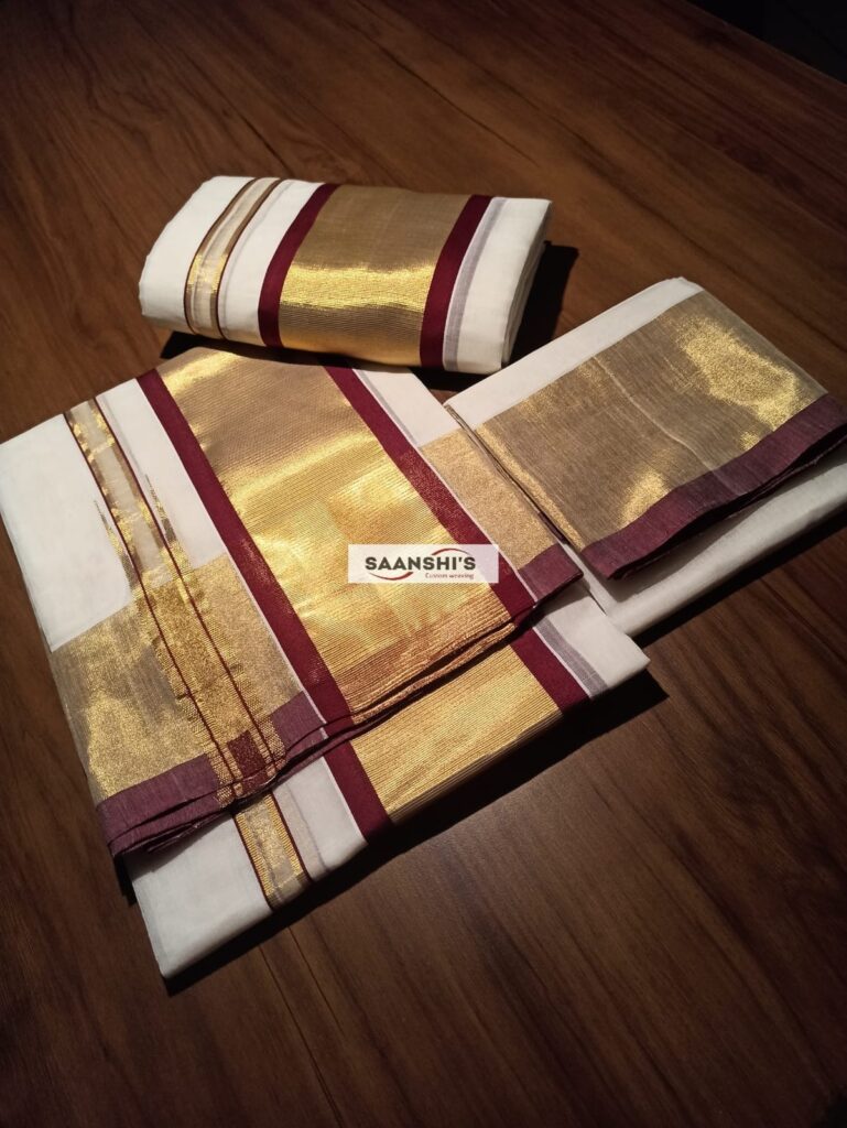 PURE HANDLOOM COTTON MAROON KARA SET MUND - HCSM-256 - Saanshi Handloom