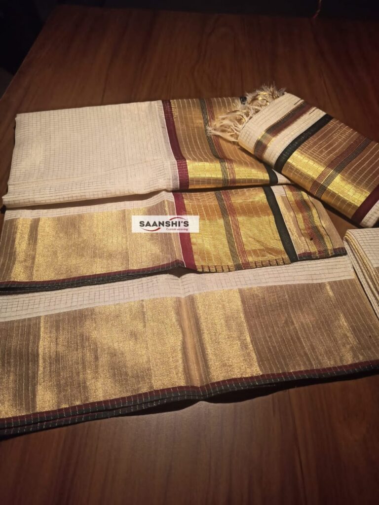 Pure Handloom cotton micro check set mund with blouse – HCSM-2002 ...