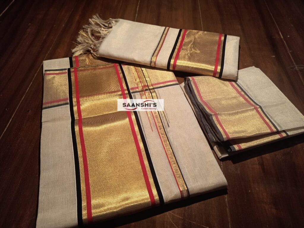 MUTH - Tissue set mundu- HTSM- 342 READY TO DISPATCH - Saanshi Handloom