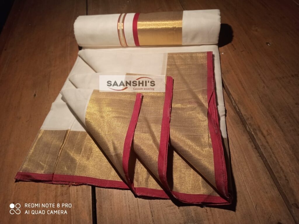 Pure handloom cotton red kara saree - HCS8897 - Saanshi Handloom