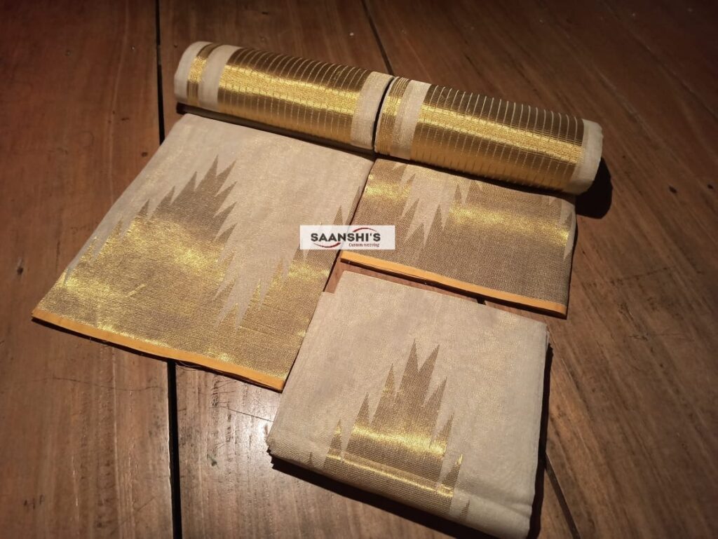 PURE HANDLOOM TISSUE TEMPLE BORDER SET MUNDU | 30139 - Saanshi Handloom