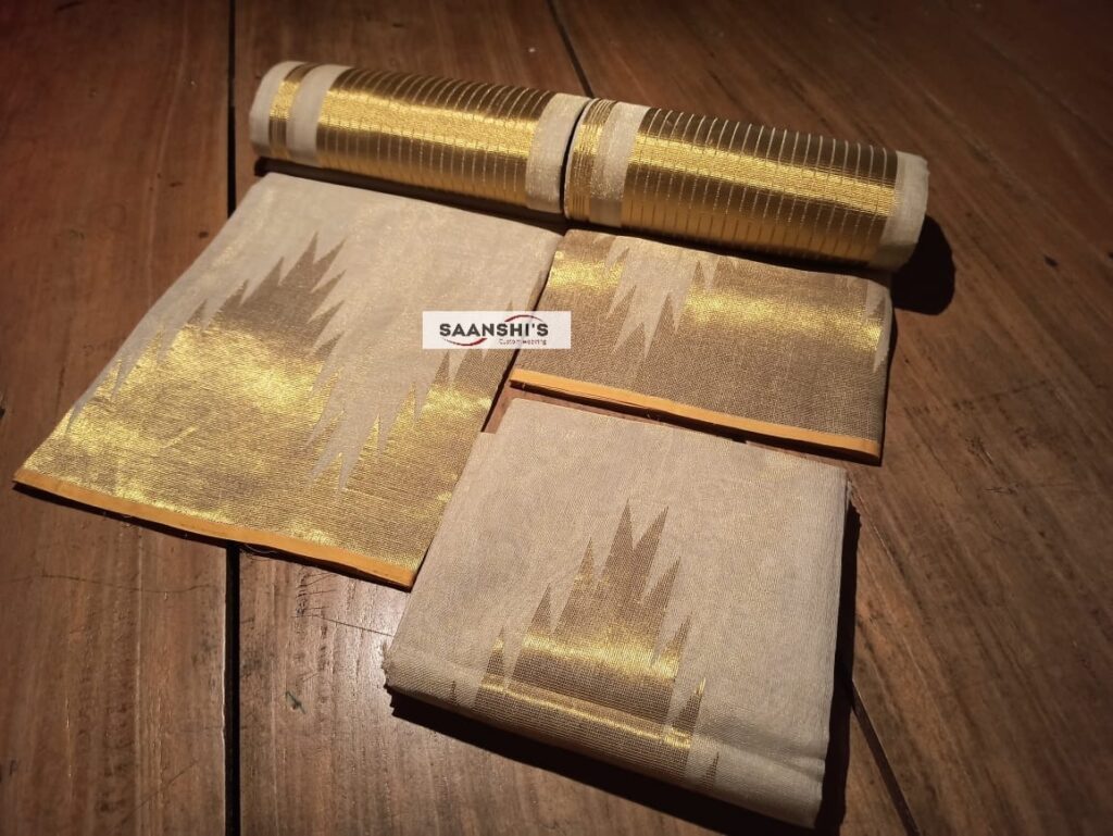 PURE HANDLOOM TISSUE TEMPLE BORDER SET MUNDU | 30139 - Saanshi Handloom
