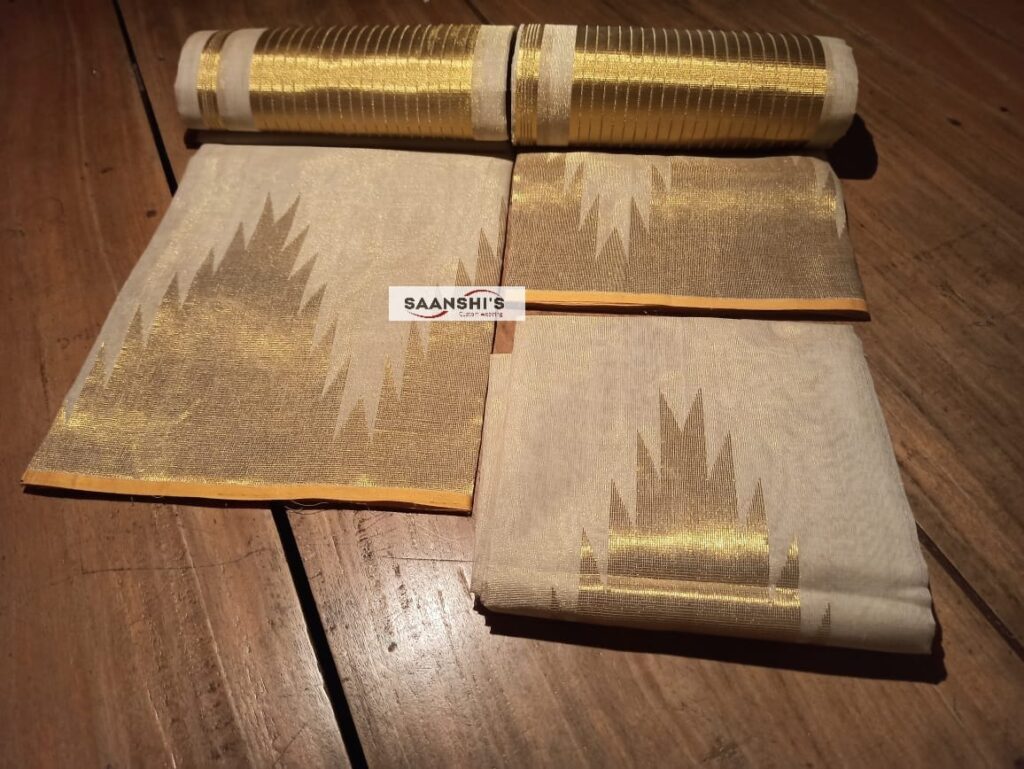 PURE HANDLOOM TISSUE TEMPLE BORDER SET MUNDU | 30139 - Saanshi Handloom