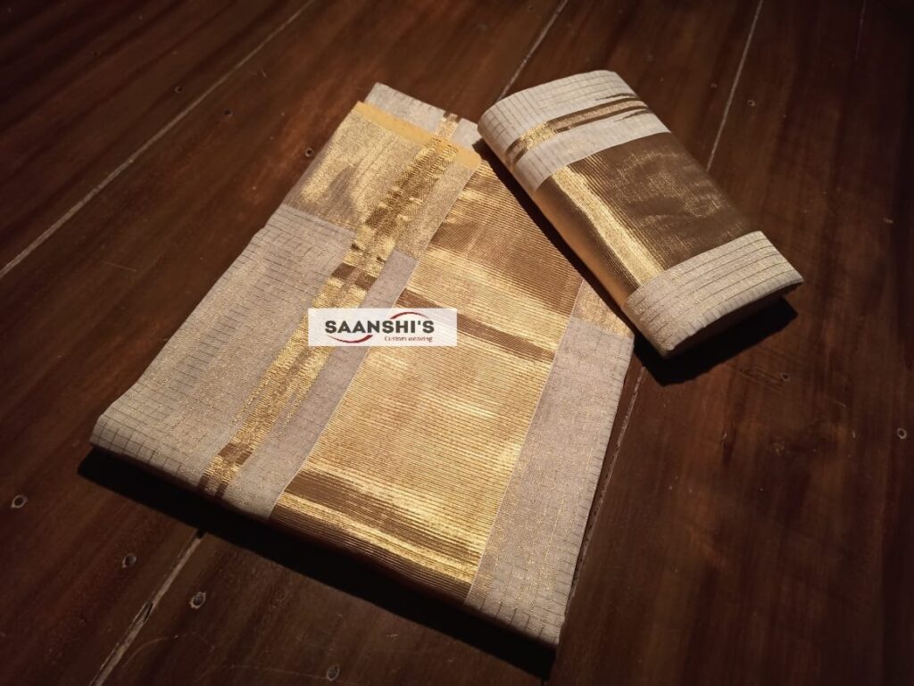 Micro check handloom tissue set mund with BLOUSEcode - 4460 - Saanshi ...