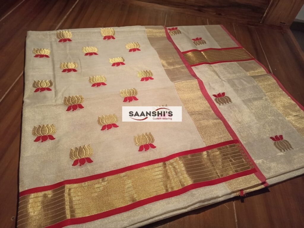TARINI LOTUS TISSUE SAREE- RED- 5001 - Saanshi Handloom