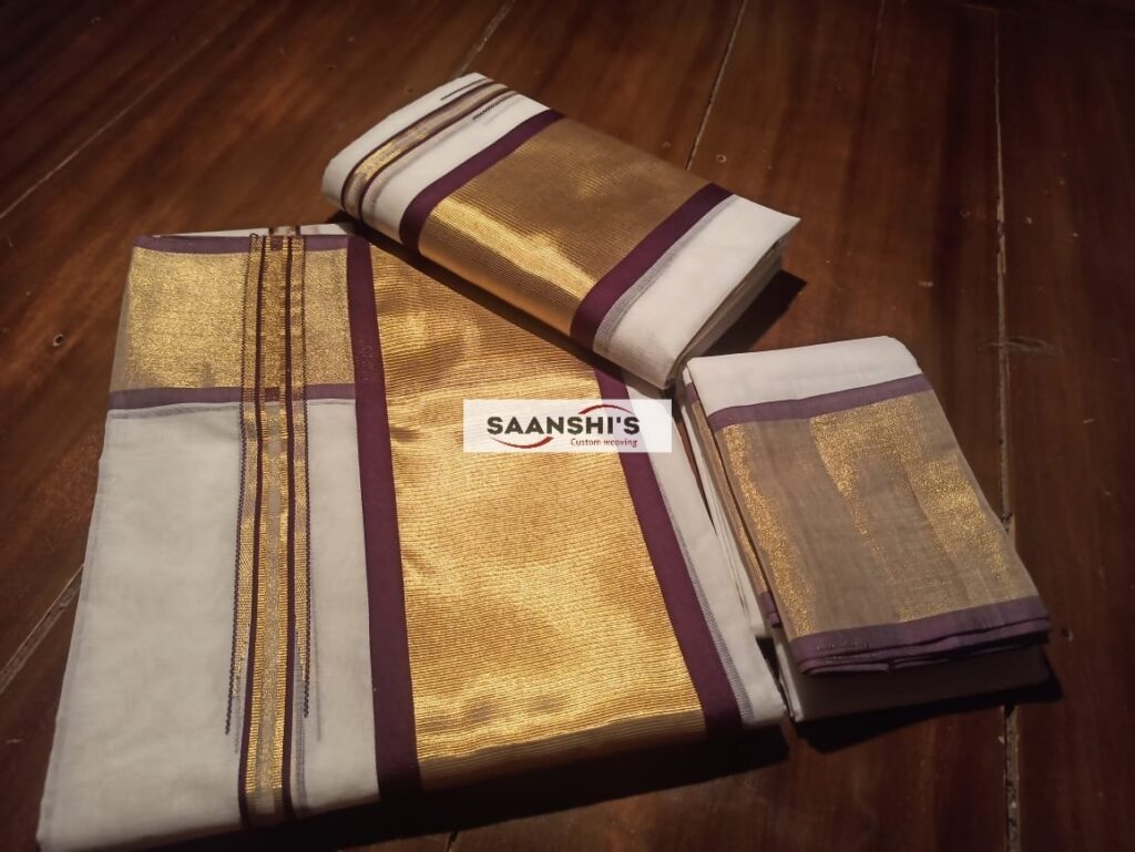 JAMUNI - PURPLE KARA HANDLOOM SET MUND | 30007 - Saanshi Handloom