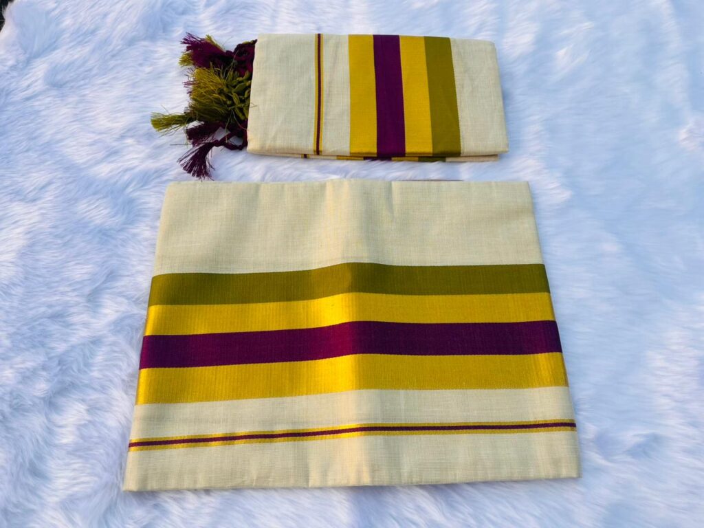VY SET MUND - 30214- PURPLE OLIVE GREEN - Saanshi Handloom